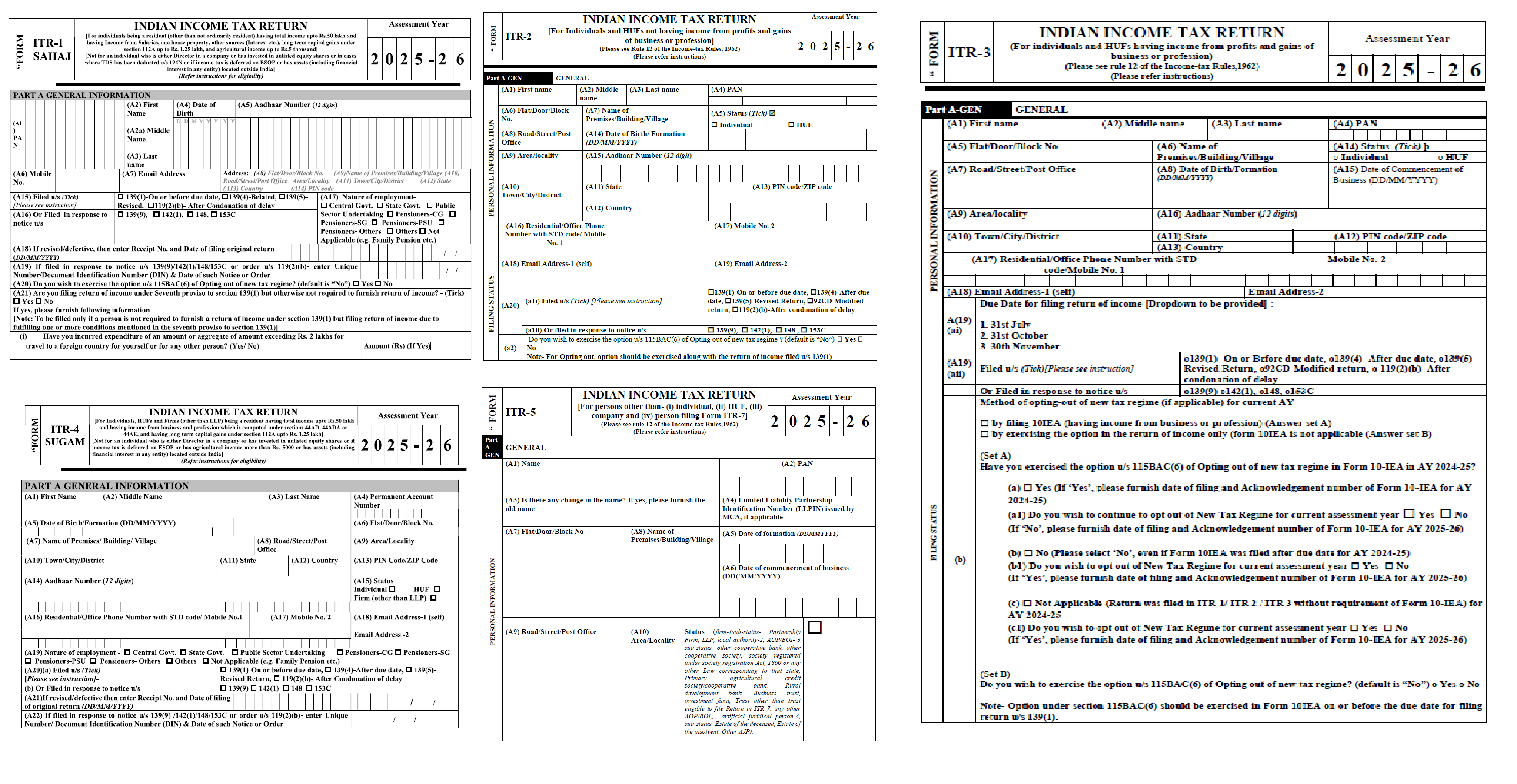 ITR-1 to ITR-5 Forms AY 2025-26: Key Updates & Changes-efiletax